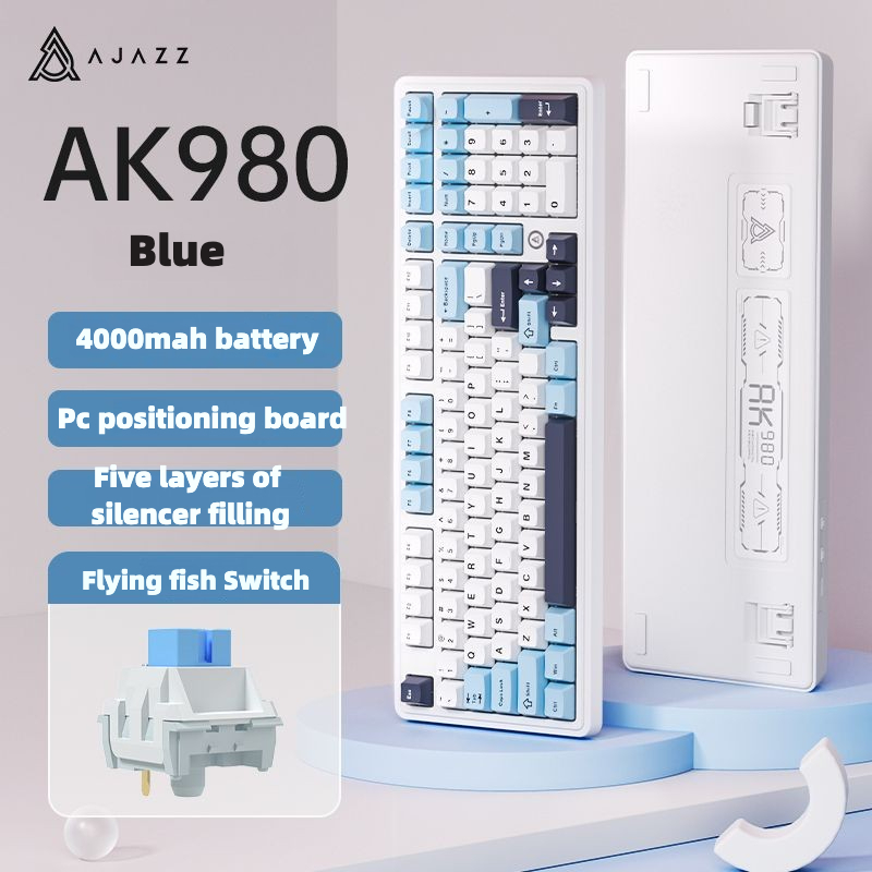 Ajazz AK980 คีย์บอร์ดแบบกลไก 2.4g ไร้สายบลูทูธสามโหมด RGB E-sports เกม TFT GIF หน้าจอสี ...