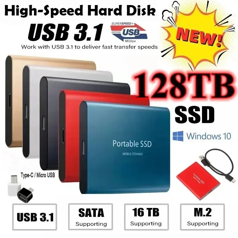 ไดรฟ์ Solid State ความเร็วสูงแบบพกพา 2TB 4TB 8TB 16TB 64TB 128TB SSD ฮาร์ดไดรฟ์มือถือภายนอก ...