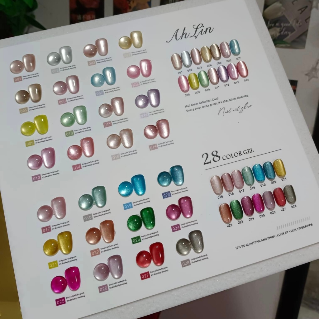 AhLin 28สี สีเจลแคทอาย สีลูกแก้ว ป็นเนื้อซาติน แถมชาร์ทอะคริลิค ...