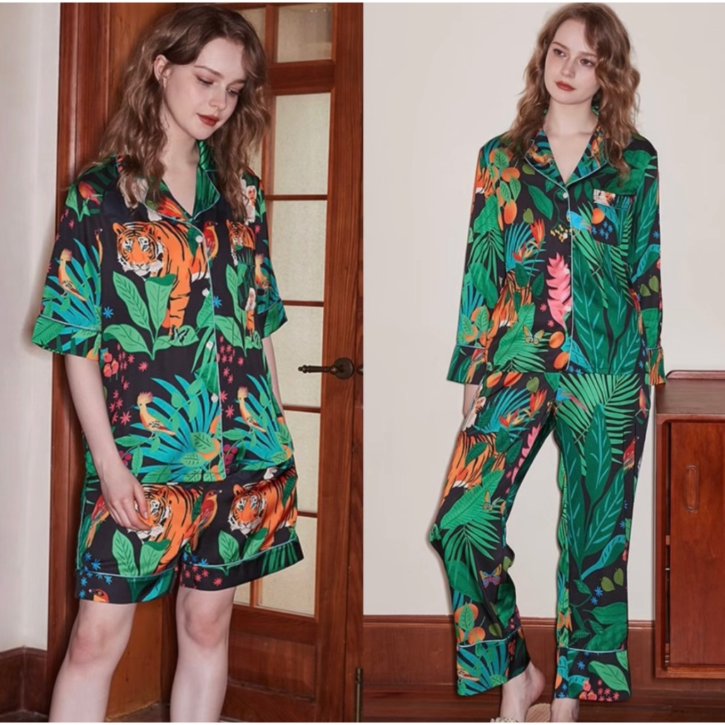 [Tiger Ape Monkey] ชุดนอนผ้าไหมน้ําแข็งระดับไฮเอนด์ผู้หญิงฤดูใบไม้ผลิ ...