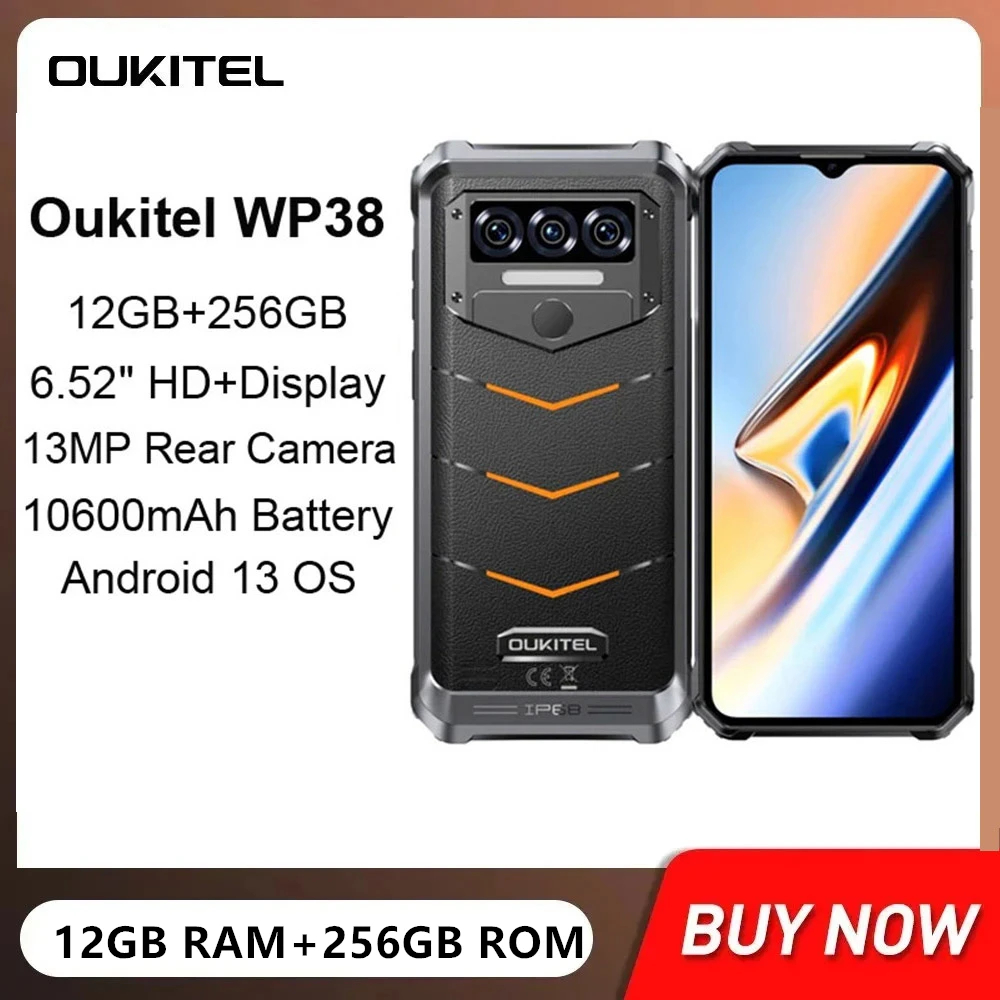 Oukitel WP38 โทรศัพท์ที่ทนทาน 12GB + 256GB IP68/IP69K 10600mAh 6.52 "HD + จอแสดงผล MediaTek ...