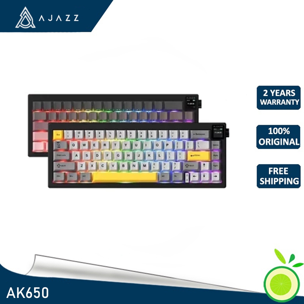 Ajazz AK650 คีย์บอร์ดไร้สายแบบกลไก Bluetooth สามโหมดปะเก็นแบบกําหนดเองพร้อมสาย esports หน้าจอ ...