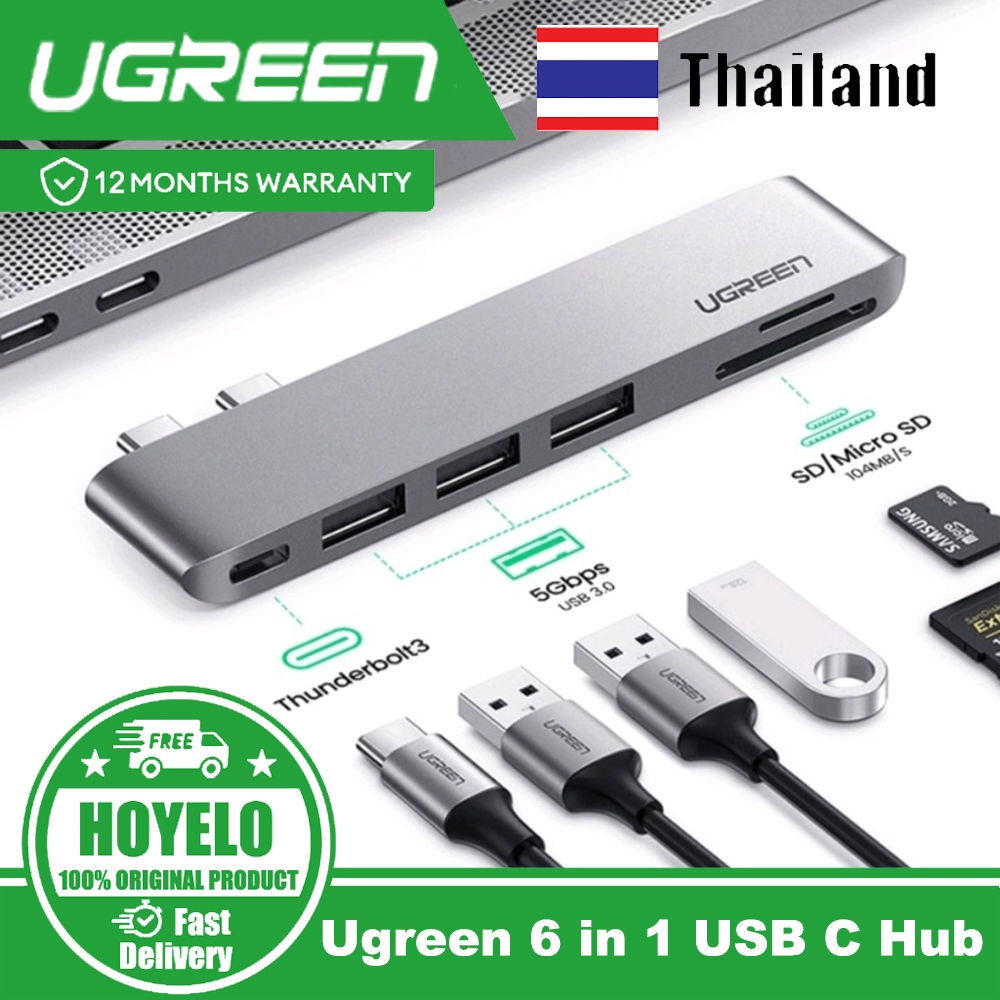 Ugreen 6 in 1 เครื่องอ่านการ์ดฮับ USB C พร้อมอะแดปเตอร์ USB 3.0 | Shopee Thailand