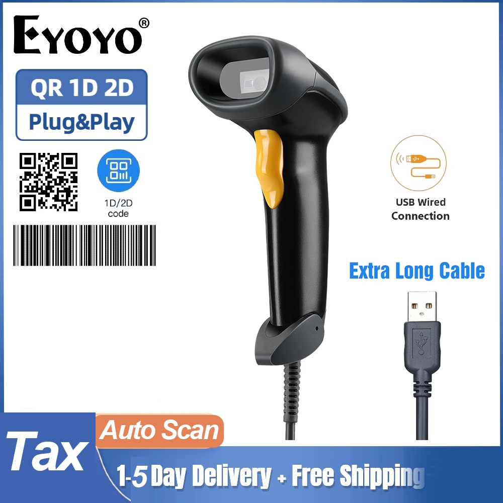 Eyoyo มือถือ 1D CCD Scan 2D Barcode Scanner USB แบบมีสาย QR Codes Reader หน้าจอสแกนอัตโนมัติ ...