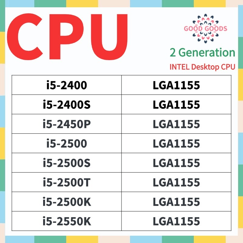 I5-4005 i5-52400S i5-450P i5-2500 i5-2500S i5-2500T i5-2500K i5-550K ...