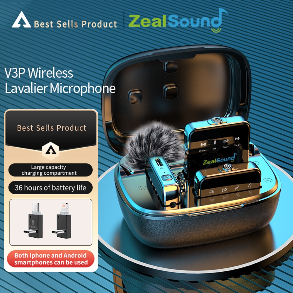 Zealsound V3Pro ไมโครโฟนไร้สายพร้อมเคสชาร์จสำหรับโทรศัพท์มือถือวิดีโอสัมภาษณ์ Podcast Vlog ...