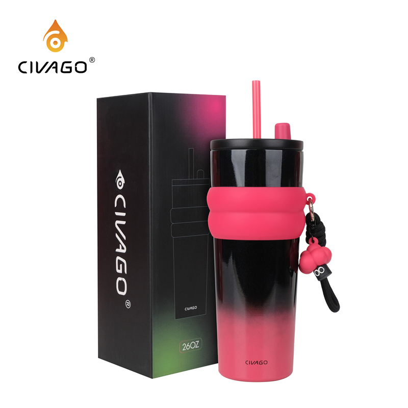 CIVAGO（26oz/780ml） แก้วกาแฟสแตนเลสซับเซรามิกพร้อมฝาปิดขวดสูญญากาศสามารถ ...