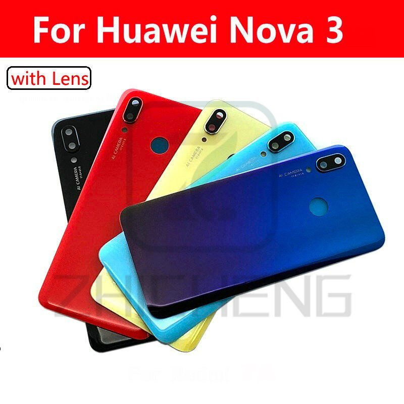 สําหรับ Huawei Nova 3 ฝาครอบแบตเตอรี่ ด้านหลังกระจก พร้อมโลโก้ Nova3 ด้านหลัง แบตเตอรี่ ฝาครอบ ...