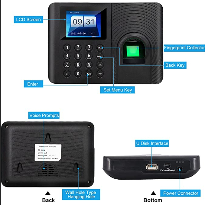 จอแสดงผล USB Biometric ลายนิ้วมือ Attendance Machine TFT พนักงาน Punch ...