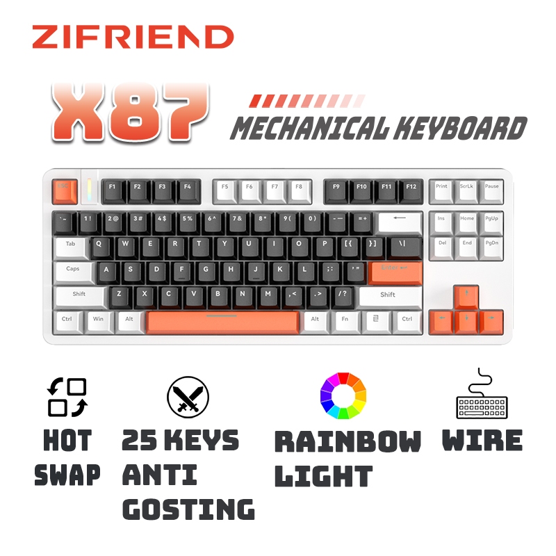 ZIFRIEND X87 Mechanical Keyboard Hotswap คีย์บอร์ดลวดสําหรับเล่นเกมสํานักงานแบบกําหนดเอง ...