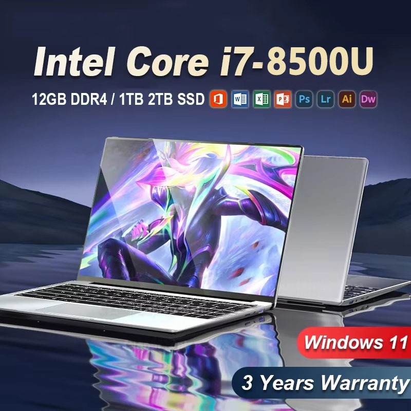 รับประกันสามปีแล็ปท็อปพร้อม Windows 11, ปลดล็อคลายนิ้วมือ, Intel Core i7 8500Y, 15.6 นิ้ว, 16GB ...