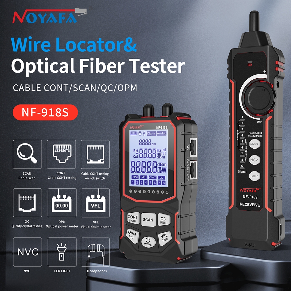 Noyafa NF-918S เครื่องทดสอบสายเคเบิลจอแสดงผล LCD เครื่องวัดแสงเครื่องทดสอบไฟเบอร์ออปติกแบบพกพา ...