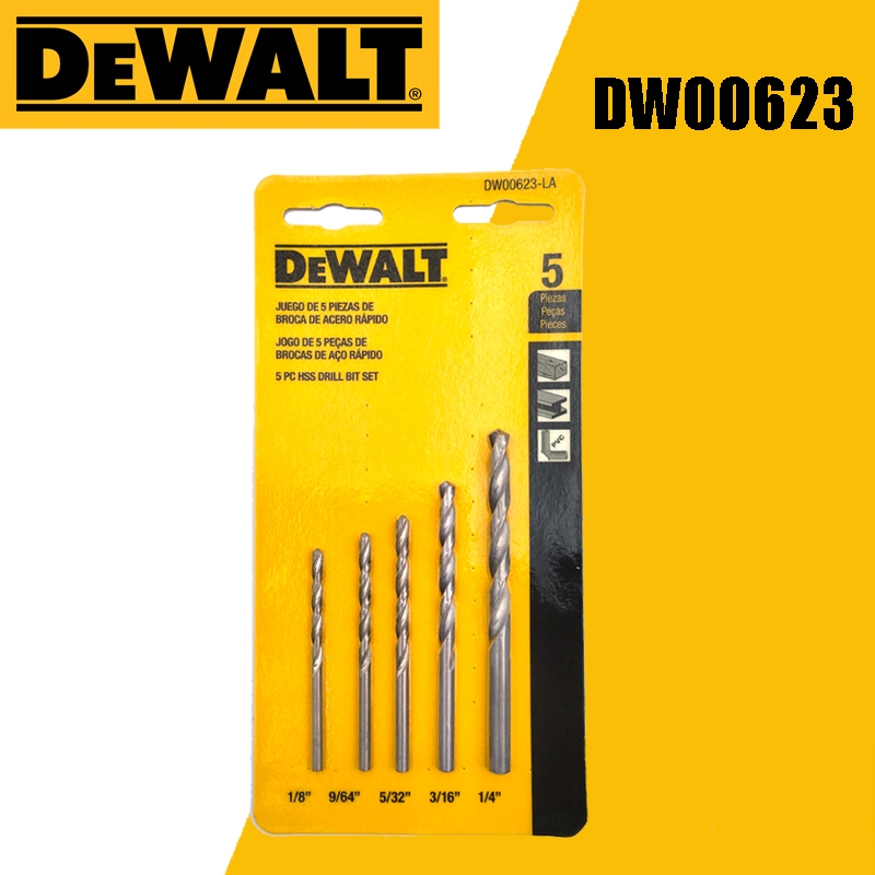 Dewalt DW00623 Twists เจาะ 1/8" 9/64 "5/32" 3/16" 1/4 "5PC HSS เจาะชุด ...