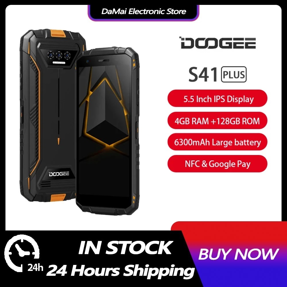 Doogee S41 Plus สมาร์ทโฟนที่ทนทาน Android 13 4GB + 128GB โทรศัพท์มือถือ 5.5" 13MP AI Triple ...