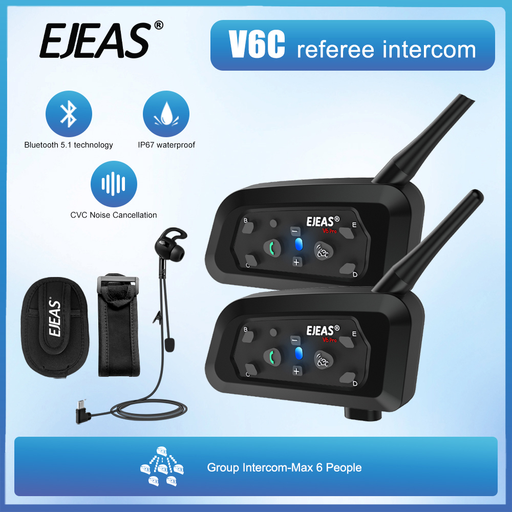 1/2 ชิ้น EJEAS V6C pro + ฟุตบอลผู้ตัดสินอินเตอร์คอมหูฟัง 800M 2 คน Full ...