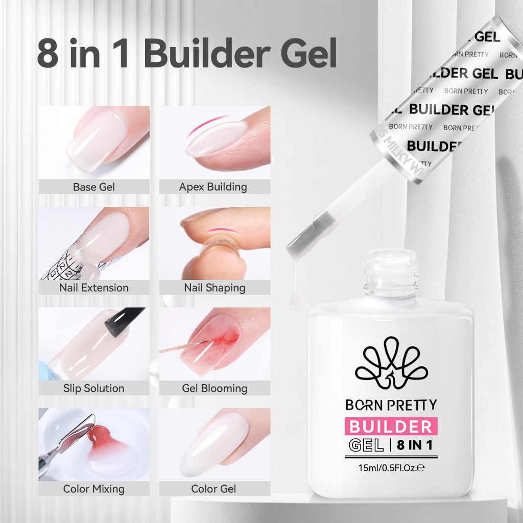 Born PRETTY 8-in-1 Strong Nail Glue Gel Nail Polish Jelly White Function Gel ความหนาฐานยาง ...
