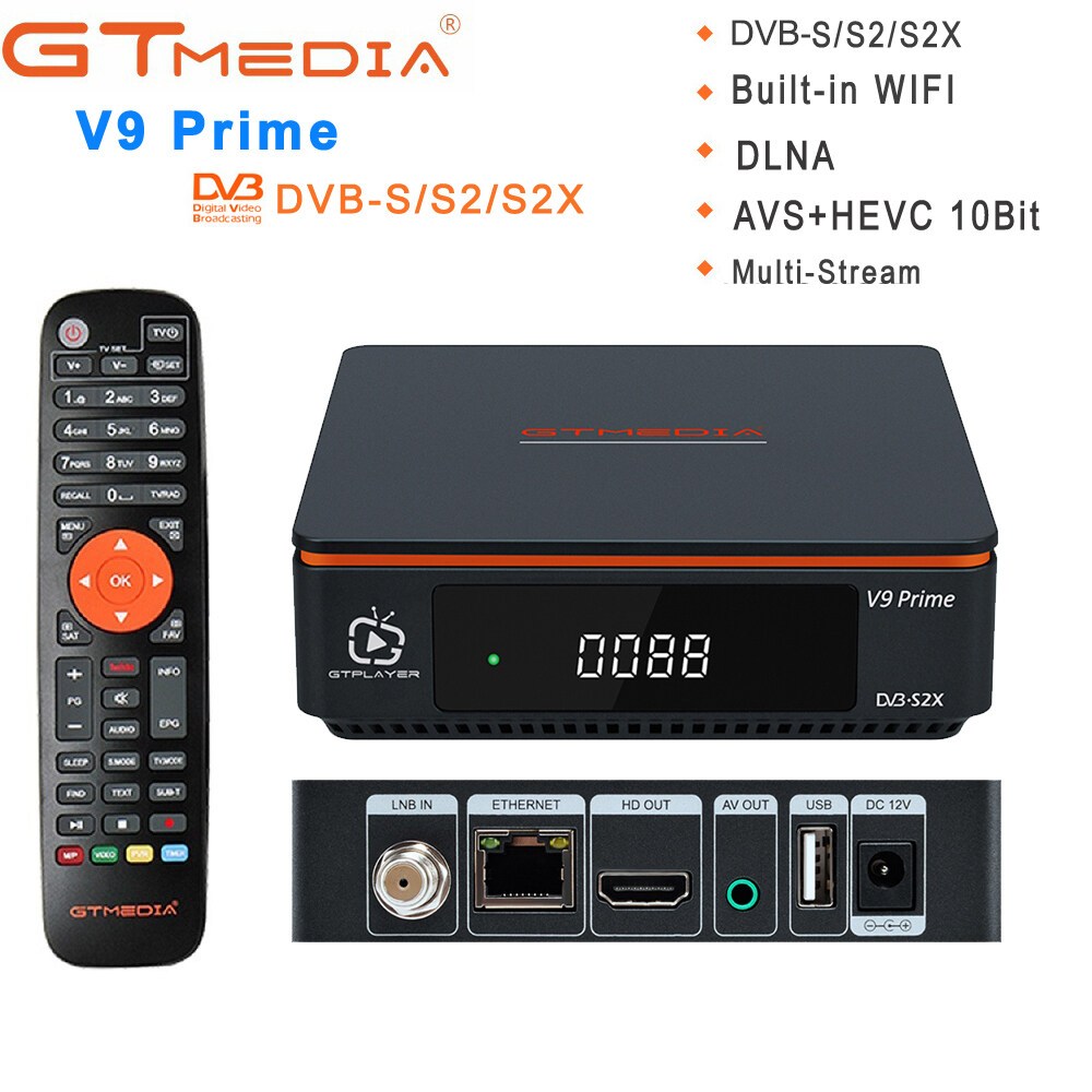 Gtmedia V9 Prime DVBS2 GT ตัวรับสัญญาณดาวเทียมทีวีถอดรหัส DVB-S/S2/S2X H.265 ชุดกล่องด้านบน ...