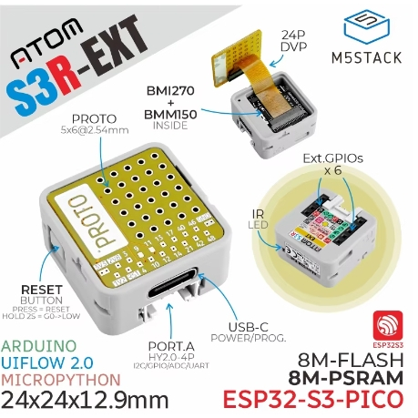 M5stack AtomS3R Ext ESP32-S3 คอนโทรลเลอร์โปรแกรมพร้อมบอร์ดขยายสากล (8MB PSRAM) | Shopee Thailand
