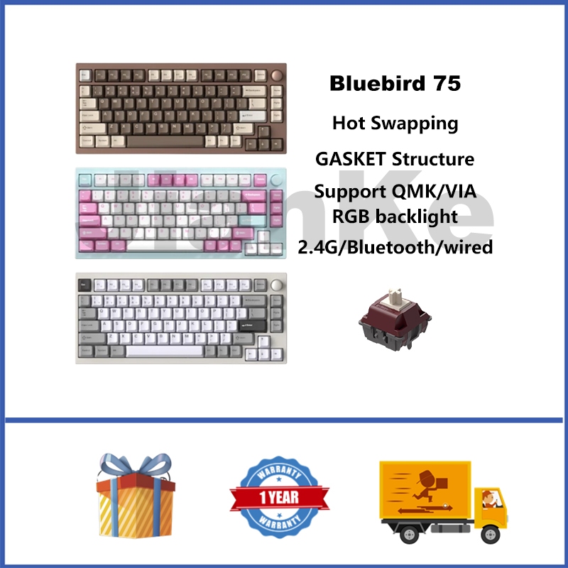 Skn Bluebird 75 คีย์บอร์ดไร้สายอลูมิเนียม 75% Hot swappable RGB GASKET คีย์บอร์ดเกมที่กําหนดเอง ...