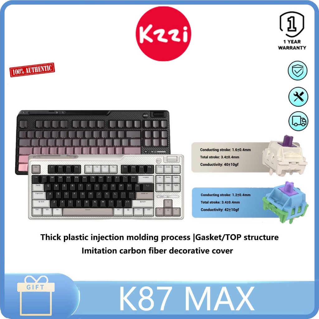 KZZI K87Max mechanical keyboard game office two wireless wired ...