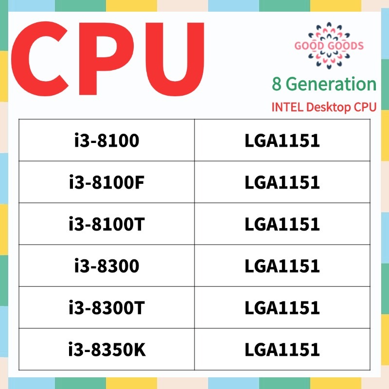I3-8100 i3-8100F i3-8100T i3-8100T i3-8300 i3-8300T i3-8350K 8th ...