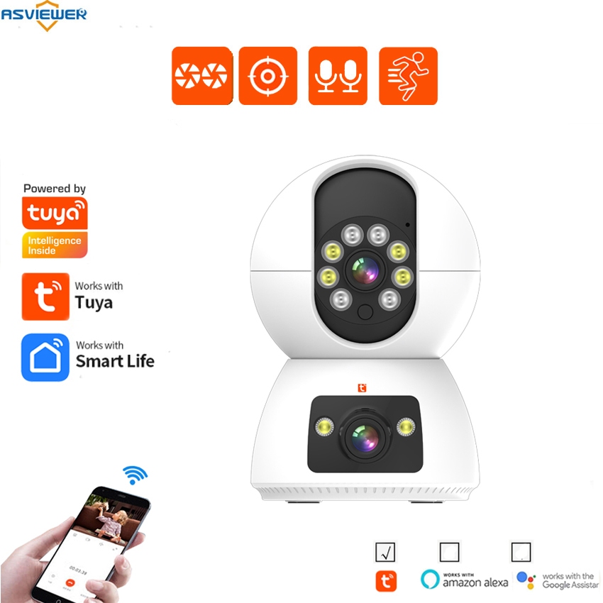 ในร่ม Dual Lens IP WiFi Tuya Smart Life Camera การติดตามอัตโนมัติ 2 Way ...