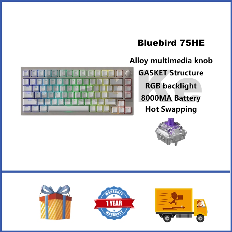 Skn Bluebird 75HE คีย์บอร์ดไร้สายอลูมิเนียม 75% Hot swappable RGB GASKET คีย์บอร์ดเกมที่กําหนด ...