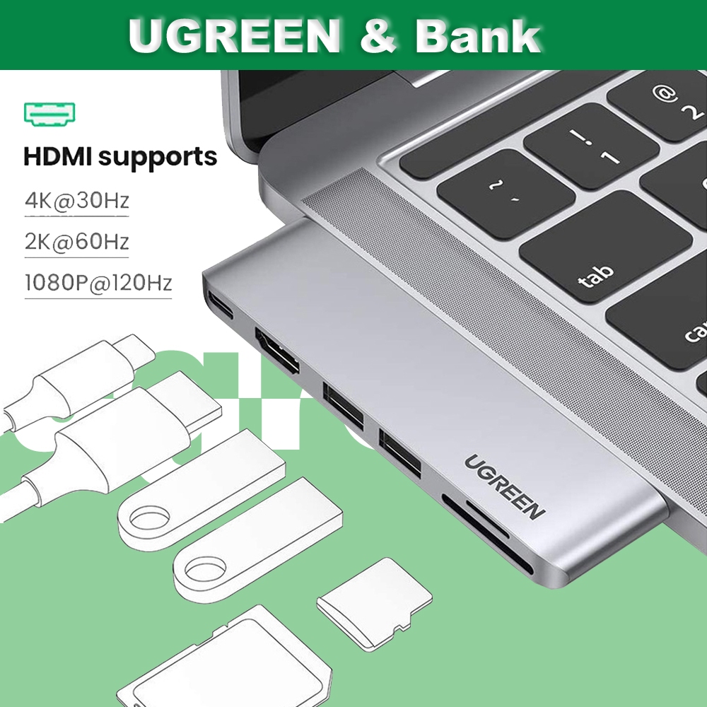 Ugree n 6 IN 1 USB C Hub Dual Type C ถึง USB 3.0 Splitter อะแดปเตอร์ ...