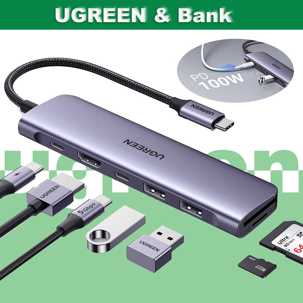 Ugreen ฮับ USB 7 In 1 Type C ถึง HDMI 4K/30Hz PD 100W 5Gbps อะแดปเตอร ...