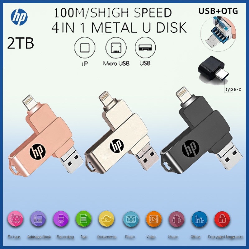 Hp 4-in-1 OTG USB3.0 แฟลชไดรฟ์ 1TB/2TB Type-C หน่วยความจําโลหะสําหรับ ...