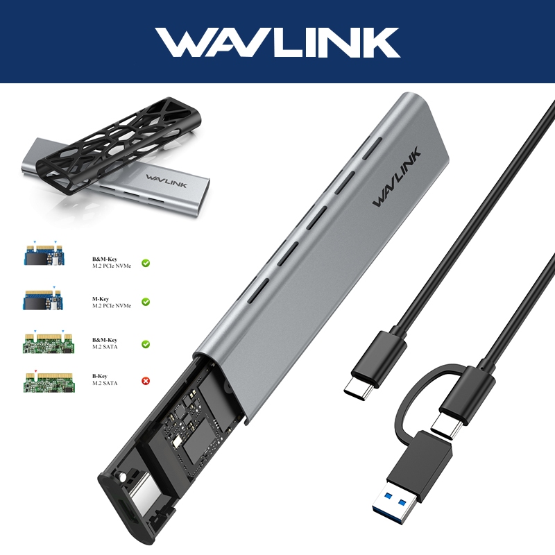 Wavlink 10Gbps USB M.2 NVMe SATA SSD Enclosure สูงสุด 8TB USB 3.1 Gen 2 ถึง NVMe PCI-E และ SATA ...