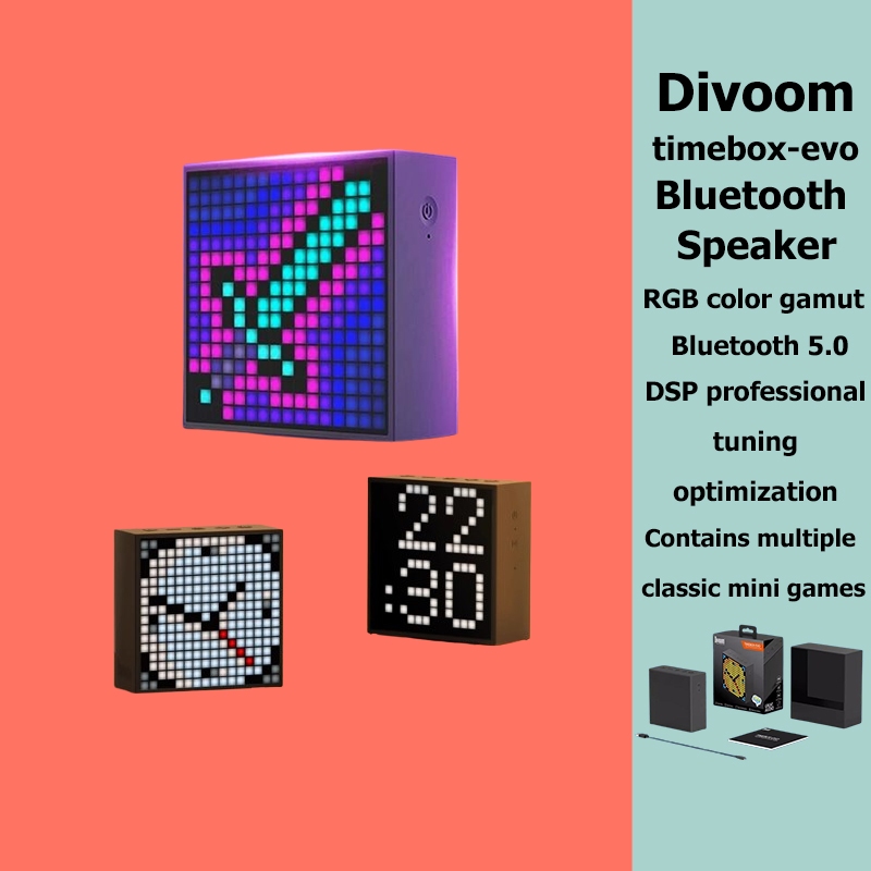 Original Divoom Timebox Evo ลําโพงพกพาบลูทูธพร้อมนาฬิกาปลุกจอแสดงผล LED ...
