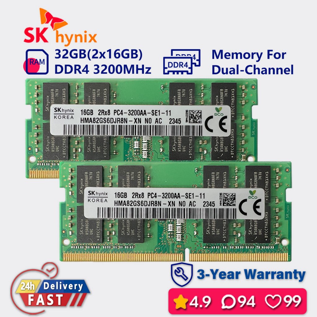 Sk HYNIX 16gb 32gb 64gb 3200mhz ddr4 หน่วยความจําสองช่องแล็ปท็อป ram ...