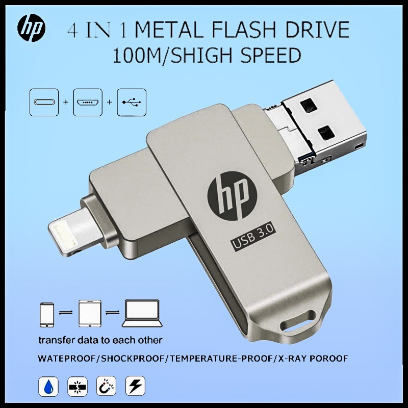 Hp 4 in 1 OTG แฟลชไดรฟ์USB3.0โลหะ กันน้ํา ความเร็วสูง 2TB/1TB U Disk ...