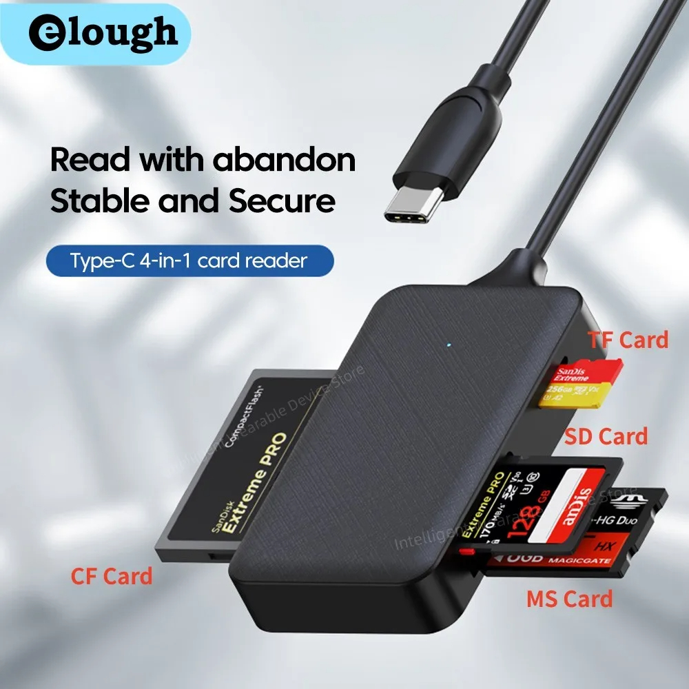 เครื่องอ่านการ์ด Elough 4-in-1 USB/Type C SD Micro SD TF CF MS เครื่องอ่านการ์ดหน่วยความจําอะแดป ...