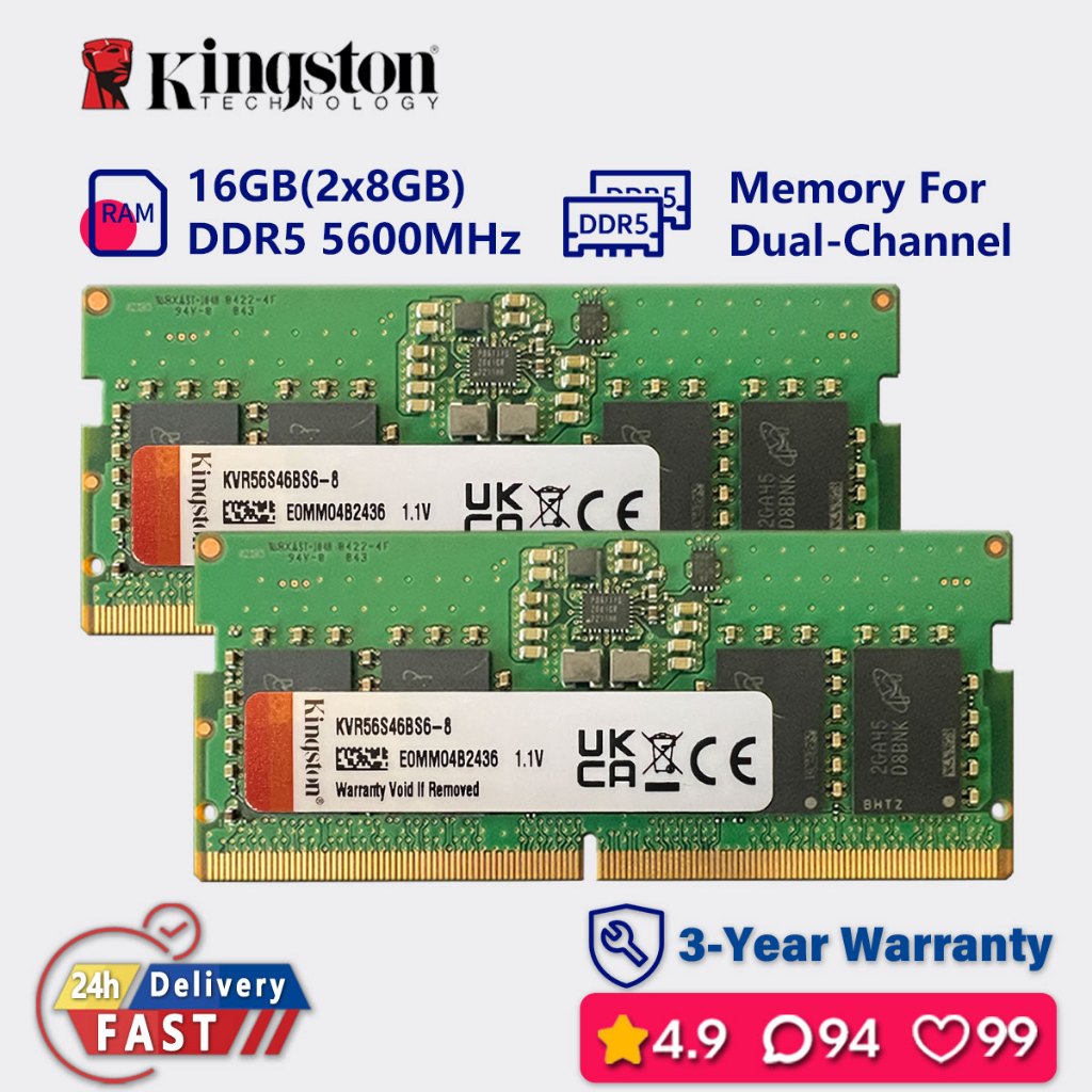 Kingston 16gb 32gb 5600mhz ddr5 หน่วยความจําสองช่อง ram แล็ปท็อป sodimm ...