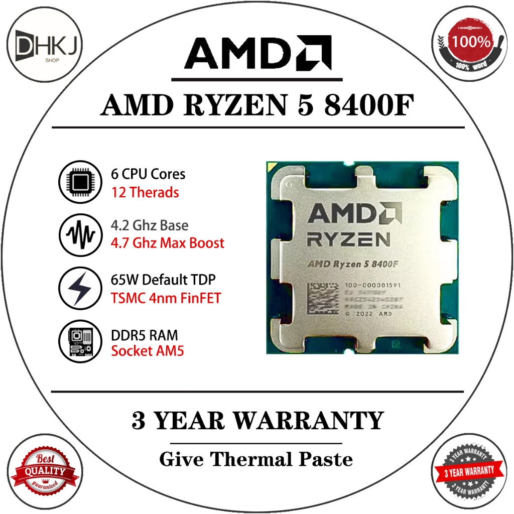 ใหม่ AMD Ryzen 5 8400F R5 8400F ถาดประเภท 6 แกน 12 ด้าย 4.2GHz Desktop ...