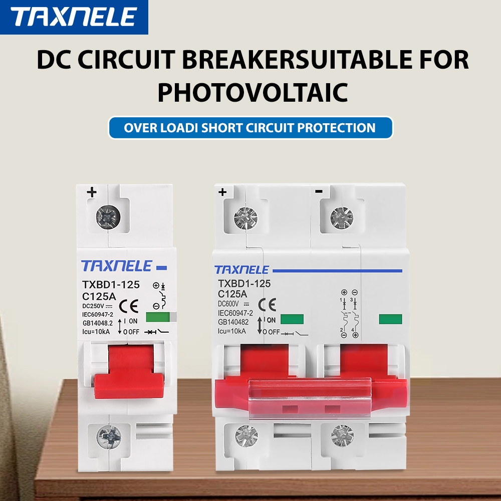 Taxnele 1P 2P DC Solar Circuit Breaker สวิทช์ 80A 100A 125A DC MCB สําหรับ PV สั้นวงจรป้องกัน ...
