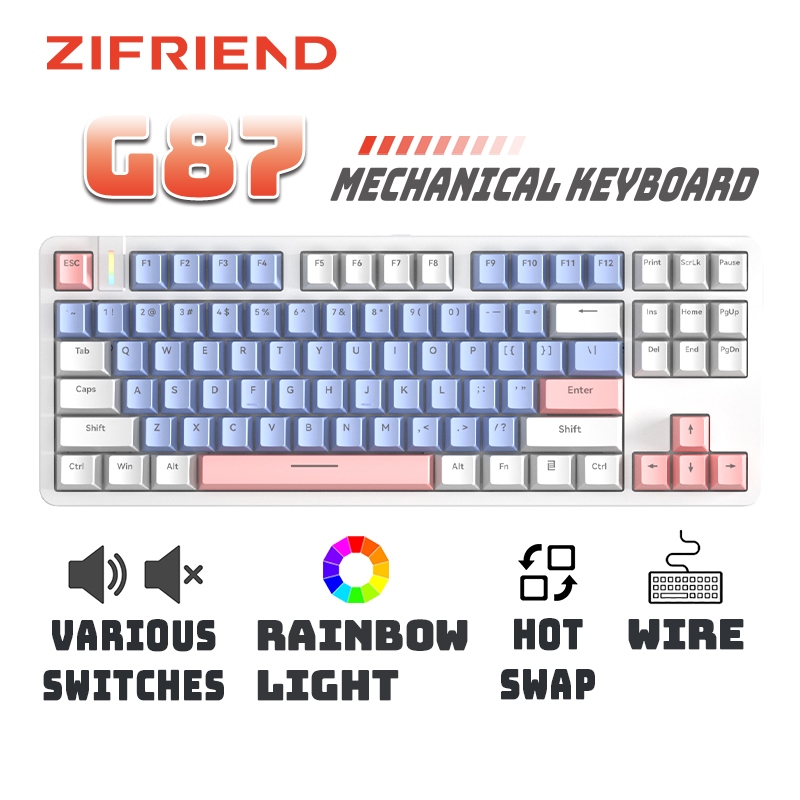 ZIFRIEND G87 Mechanical Keyboard ปะเก็น Hotswap พร้อม Linear Switch Wire Gaming Keyboard ...