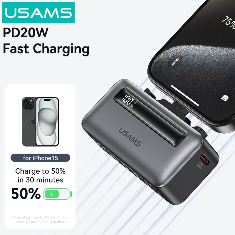 Usams 2in1 4500mAh Mini Fast Charging แบบพกพา Power Bank Type-C/iP ...