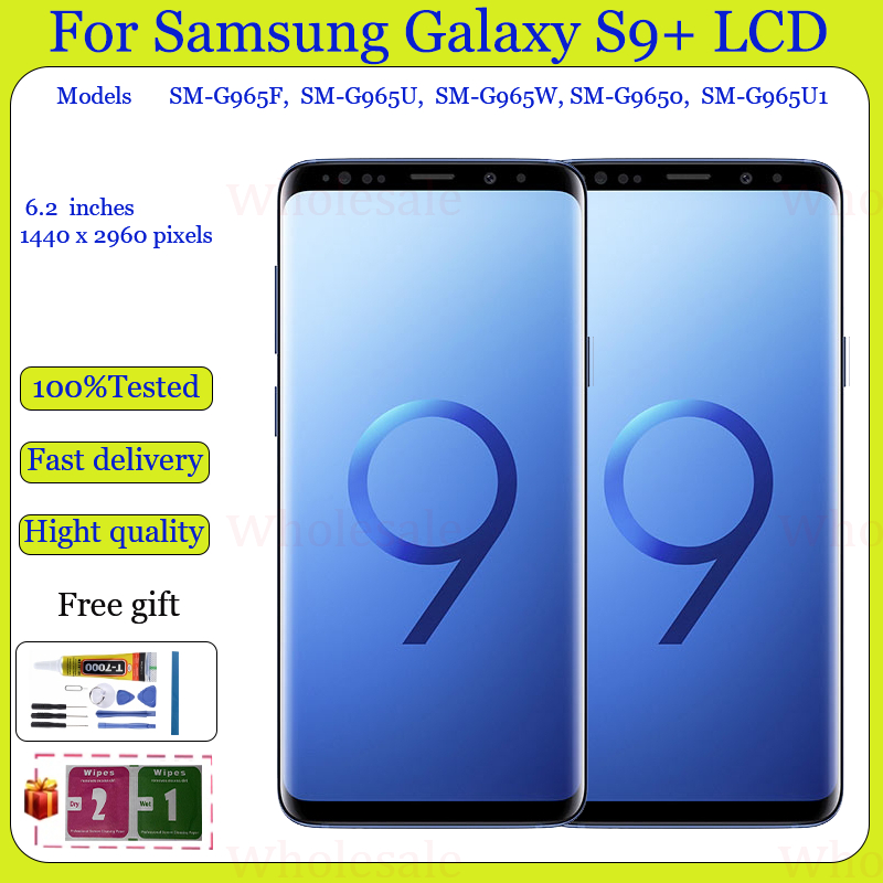 Original AMOLED สําหรับ Samsung Galaxy S9 + S9 Plus G965 LCD หน้าจอ ...