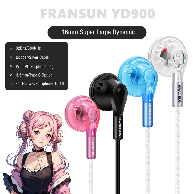 Fransun YD900 หัวแบน Vido เอียร์บัดประเภท C 3.5 มม.ไฮไฟในหูหูฟังสําหรับ ...