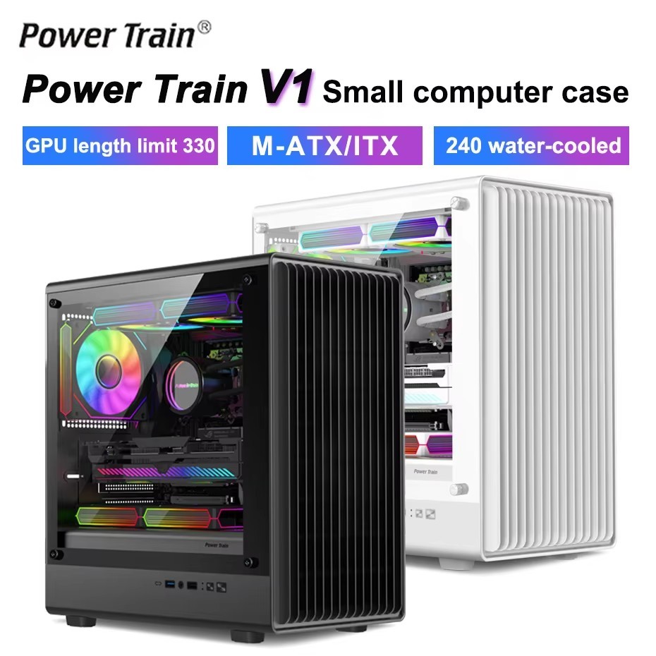 Power Train V1 MATX กรณีคอมพิวเตอร์เดสก์ท็อปด้านข้างแก้วใสโฮสต์แนวตั้ง ...