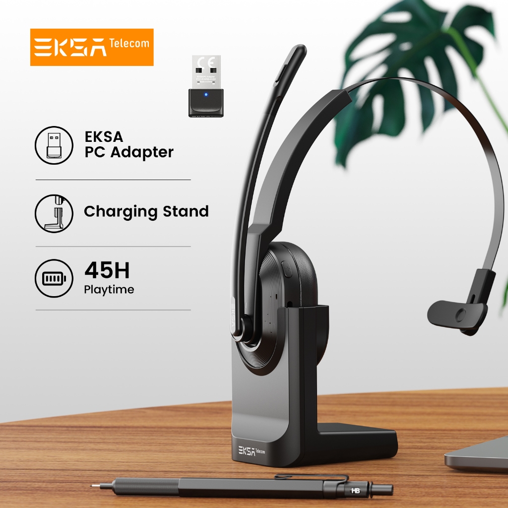 Eksa H5 PC หูฟังไร้สายบลูทูธ 5.0 ชุดหูฟังสํานักงานพร้อมฐานชาร์จ USB Dongle 2 ไมค์ ENC | Shopee ...