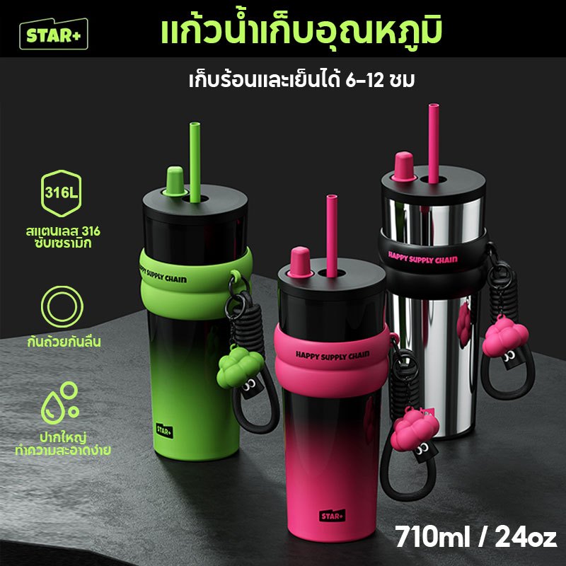 แก้วเก็บความเย็น ถ้วยทำความเย็น 710ml สแตนเลส316L ไล่ระดับสีสองสี แถมฟรีหลอด+จี้น่ารักๆ | Shopee ...