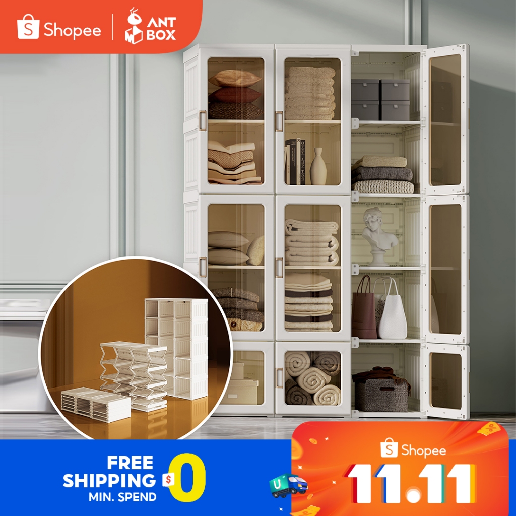 ANTBOX [พร้อมส่ง!!] ตู้เสื้อผ้า 6-15 ช่อง ติดตั้งง่าย ประตูใสโปร่งแสง ...