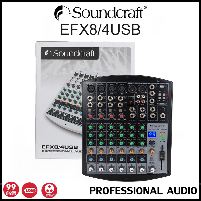 Soundcraft EFX8/4USB Mixer, บลูทูธ USB 8 ช่อง, พร้อมเอฟเฟกต์ DSP Reverb ...