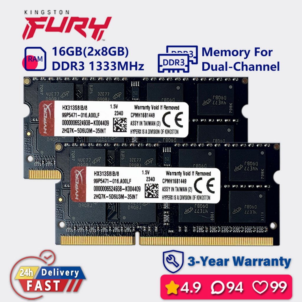 Kingston FURY 8gb 16gb 1333mhz ddr3 Dual channel แล็ปท็อป HYPERX หน่วย ...