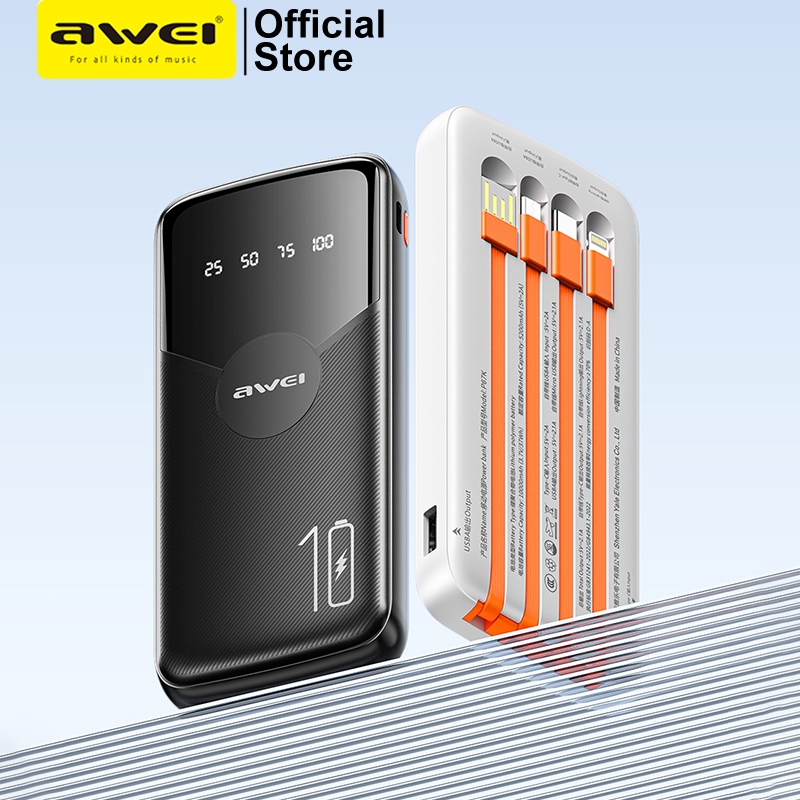 Awei P67K Powerbank 10000mah Original Built In 4 สาย USB ไฟ LED Display ...