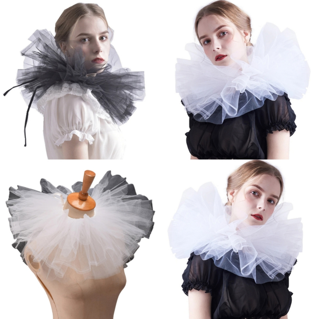 Alia ปลอกคอปลอม Victorian ที่ถอดออกได้ Jabot Collar Ruffled ลูกไม้ ...